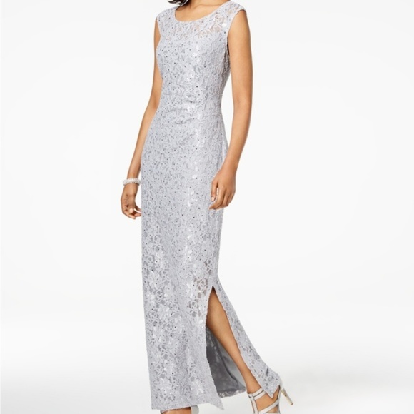 connected apparel | Dresses | Connected Sequined Lace Slit Gown Nwt ...